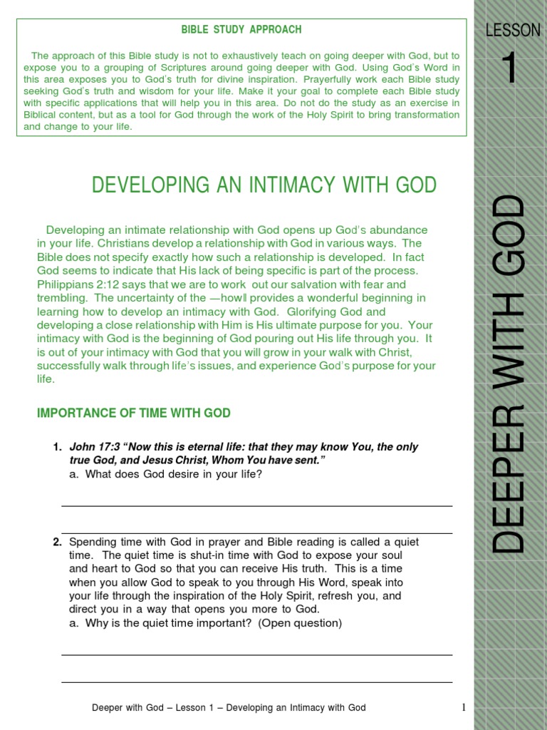 Deeper With God - Lesson 1 - Developing An Intimacy With God PDF | PDF ...