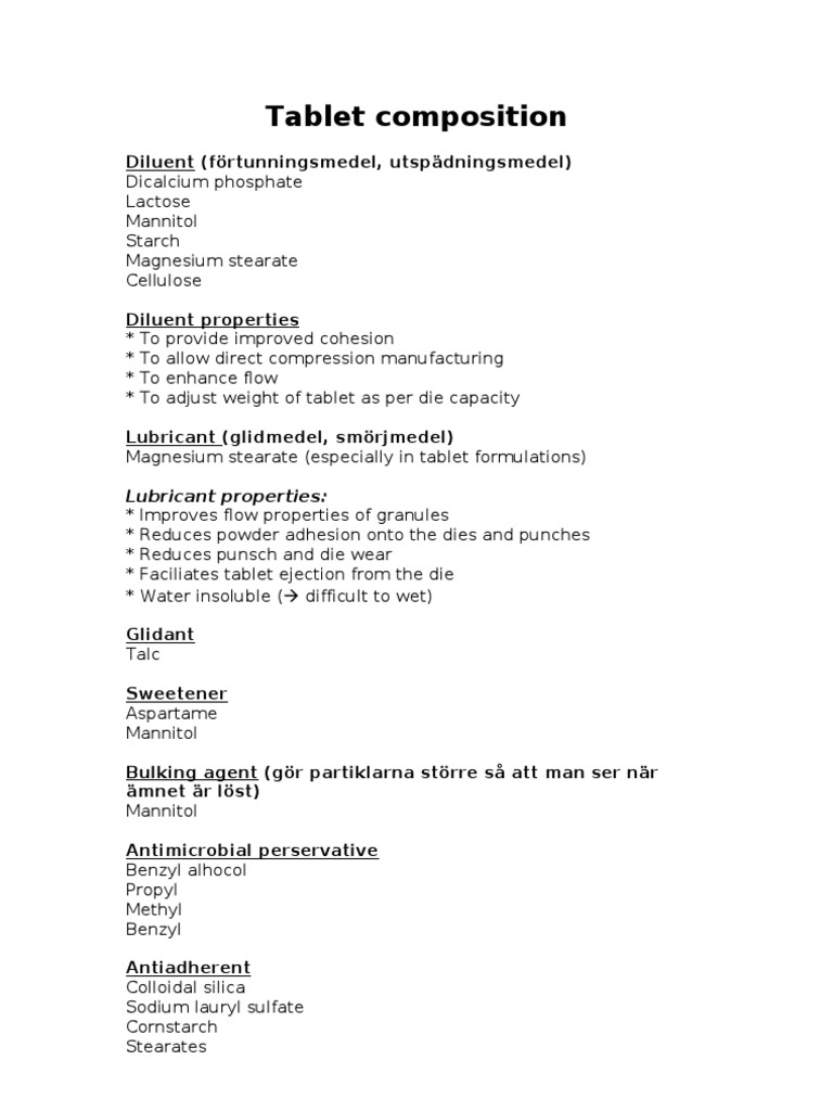 Tablet Composition | PDF | Cooking, Food & Wine