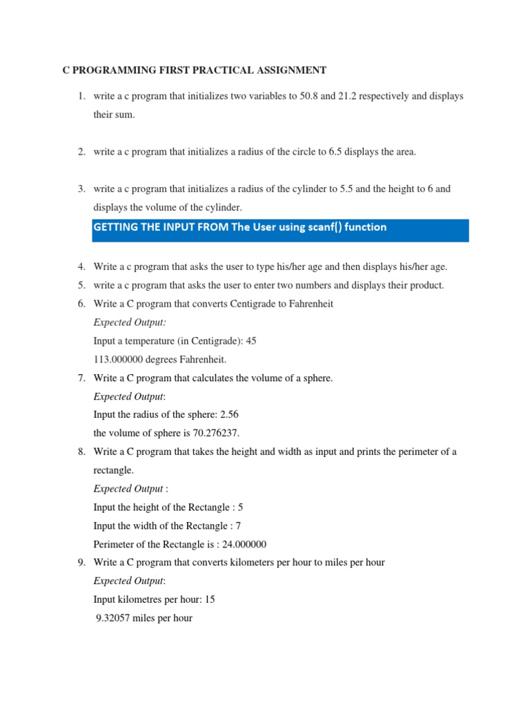C Programming First Practical Assignment | PDF | Sphere | Area