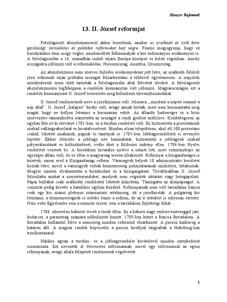 II. József Reformjai | PDF