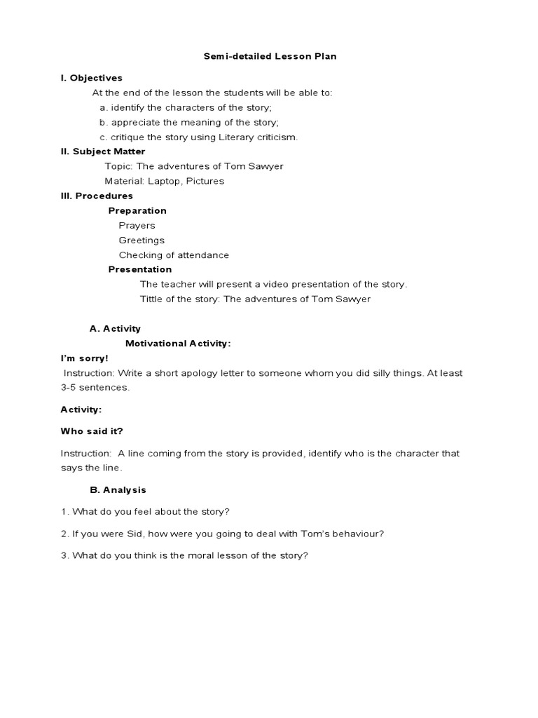 Tom Sawyer Lesson Plan Guide | PDF