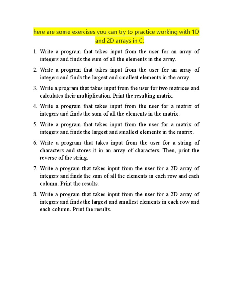 Array Exercises (Assignment5) | PDF