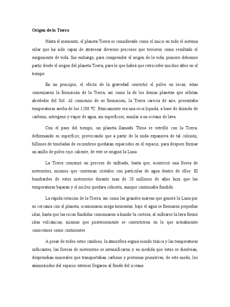 Origen de La Tierra-Ensayo | PDF | Tierra | Mar Origen de La Tierra-Ensayo | PDF | Tierra | Mar