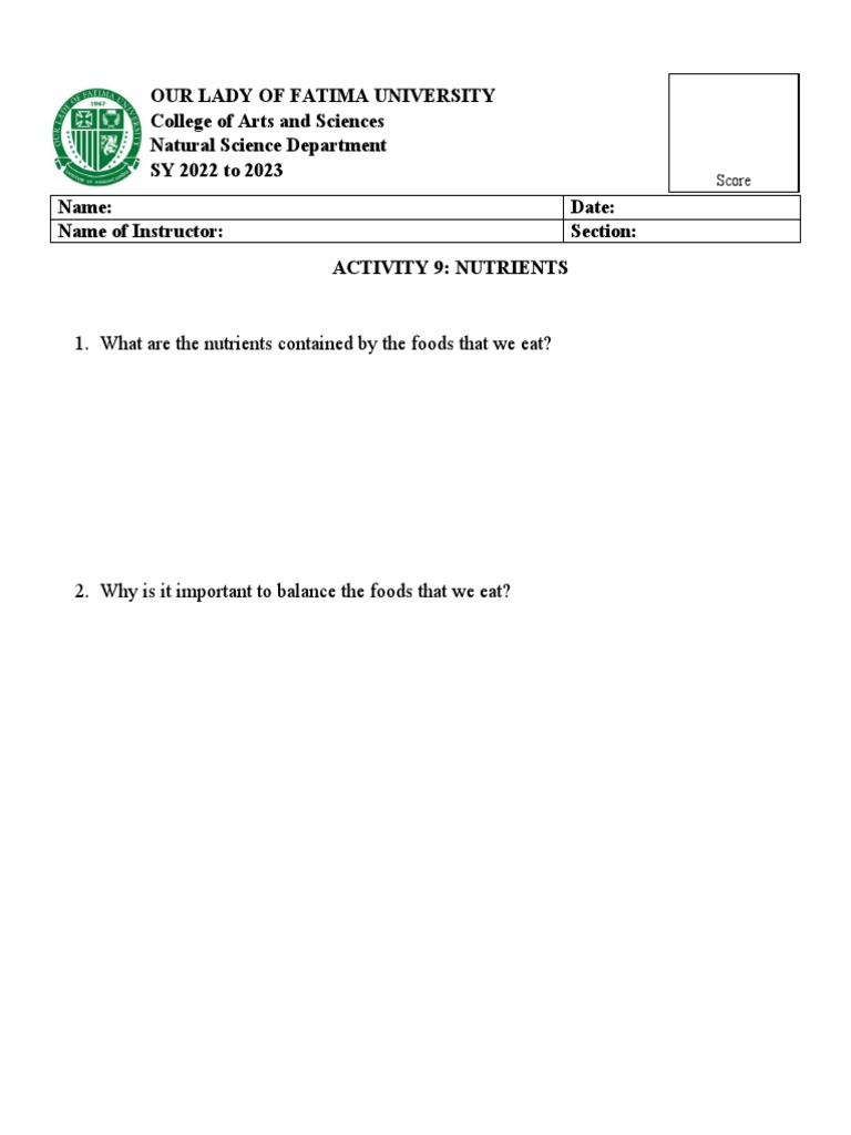 Biochem Lab Activity 9 Nutrients - 1752046756 | PDF | Nutrients ...