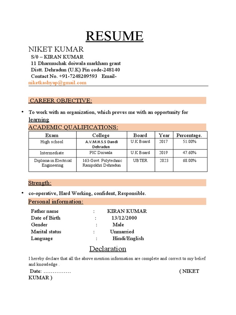 NIKET KUMAR Resume | PDF