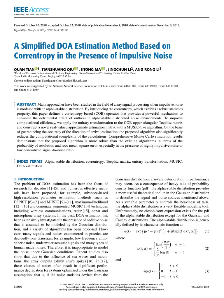 A Simplified DOA Estimation Method Based On Correntropy in The Presence ... A Simplified DOA Estimation Method Based On Correntropy in The Presence ...