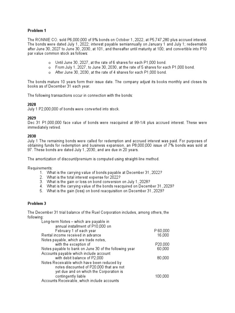 Sample Problems - Bonds Payable | PDF | Bonds (Finance) | Stocks