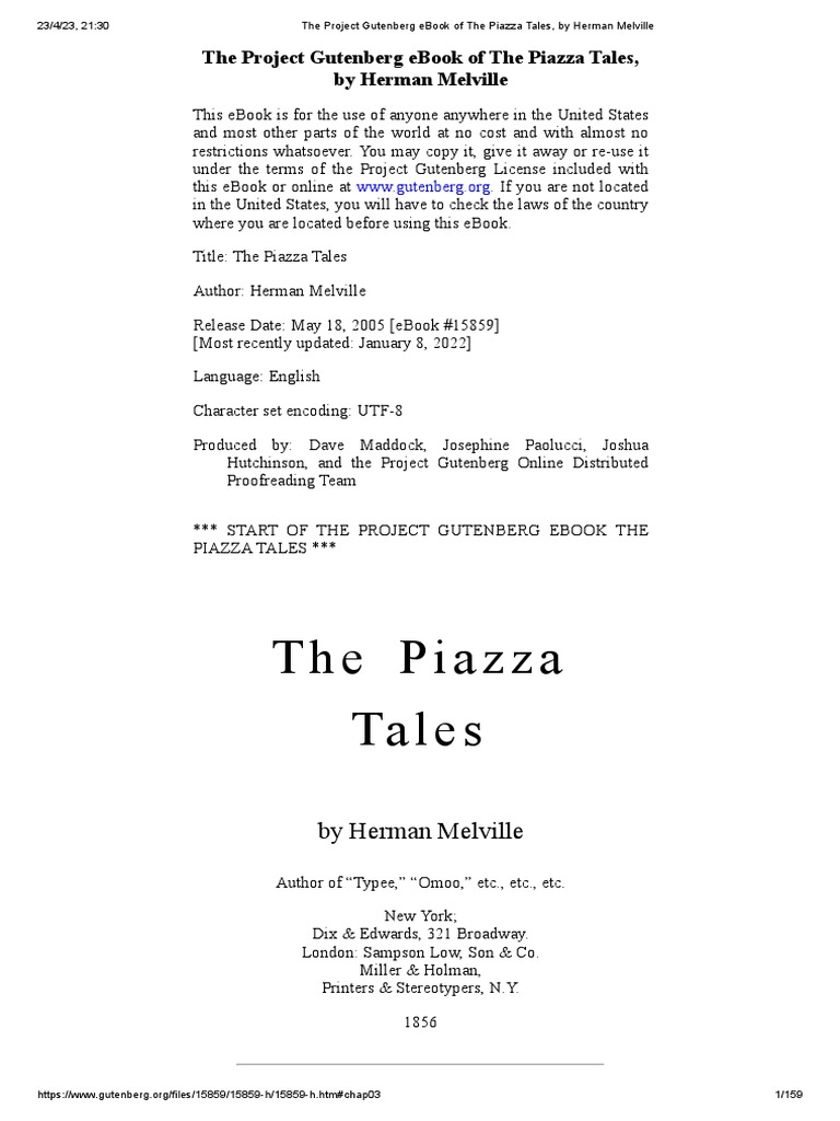 The Project Gutenberg. The Piazza Tales, by Herman Melville | PDF