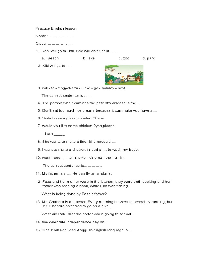 English Practice Lesson Quiz | PDF | Food And Drink | Foods