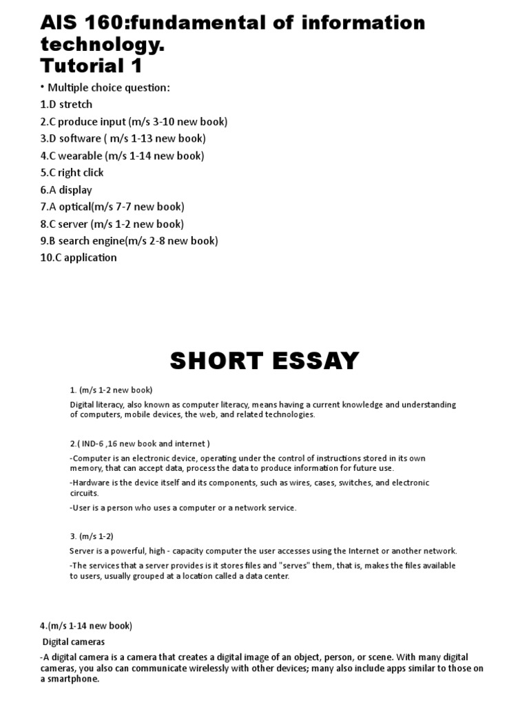 AIS 160:fundamental of Information Technology. Tutorial 1 | PDF ...