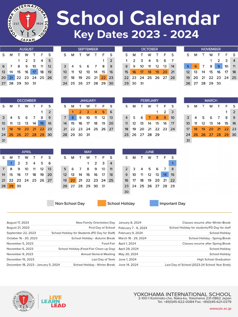 YIS 2023-2024 Key School Dates | PDF
