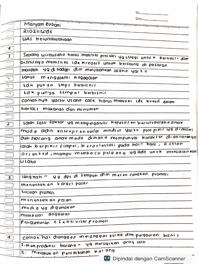 Uas Kewirausahaan Maryam Robani | PDF