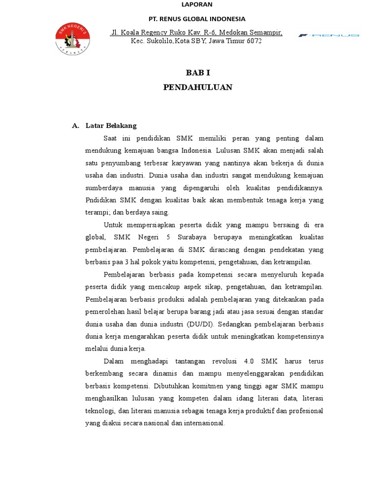 Bab 1 Laporan PKL PT Renus | PDF
