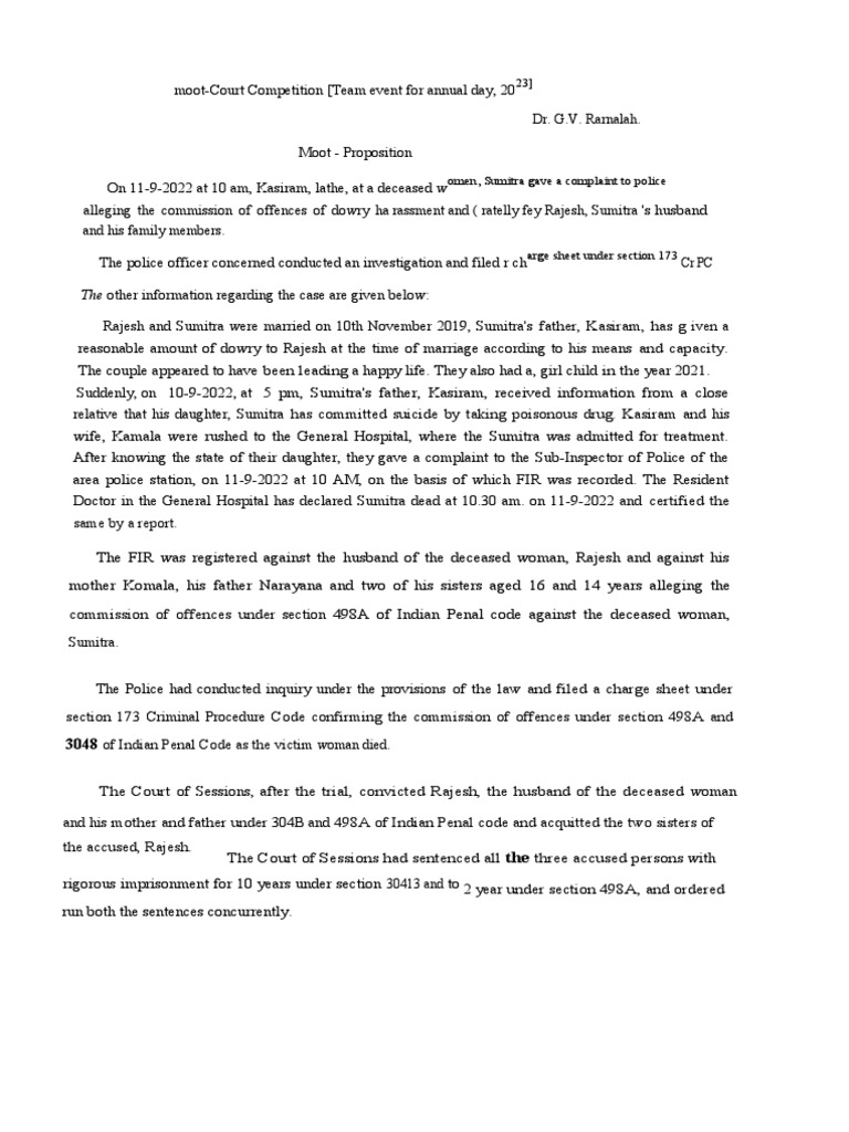 Moot Court Problem - Latest | PDF | Sentence (Law) | Common Law