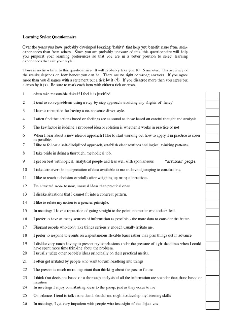 Learning Style Questionnaire | PDF | Critical Thinking | Thought