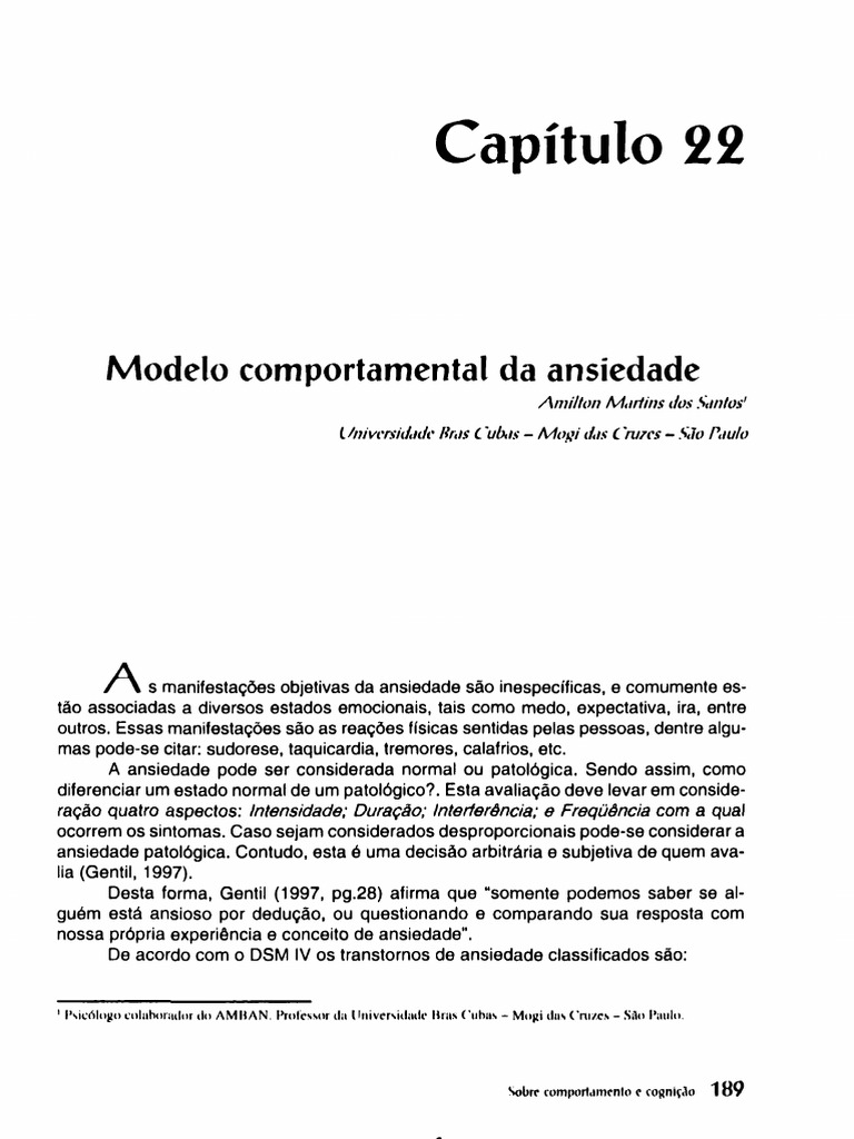 Modelo Comportamental Da Ansiedade PDF | PDF | Comportamento ...