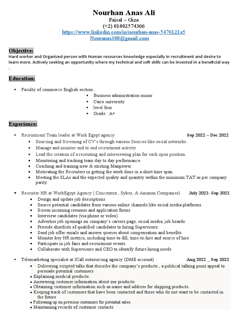 Nourhan Anas - HR and Administration Officer | PDF | Recruitment ... Nourhan Anas - HR and Administration Officer | PDF | Recruitment ...