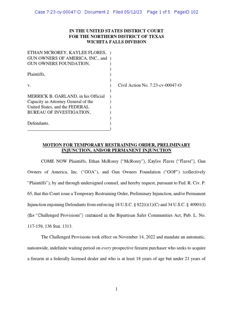 Temporary Restraining Order: Ethan Mcrorey, Kaylee Flores, Gun Owners ...
