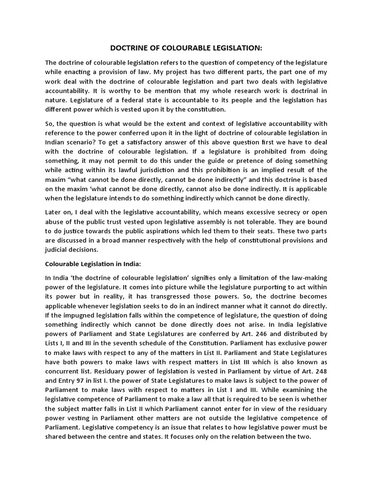 Doctrine of Colourable Legislation | PDF | Political Law | Political ...