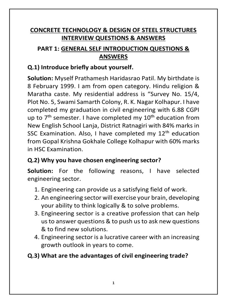 Concrete Technology & Design of Steel Structures Interview Questions ...
