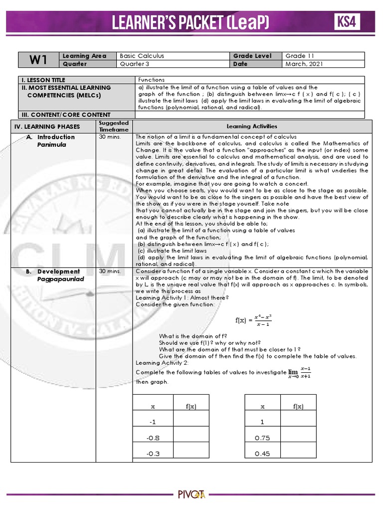 STEM Basic Calculus Q3W1 PDF | PDF