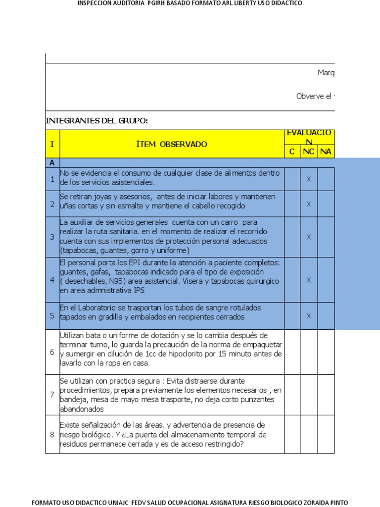 E5 Taller 3 Inspeccion Pgirasa 20231 | PDF | Residuos | Seguridad y salud ocupacional
