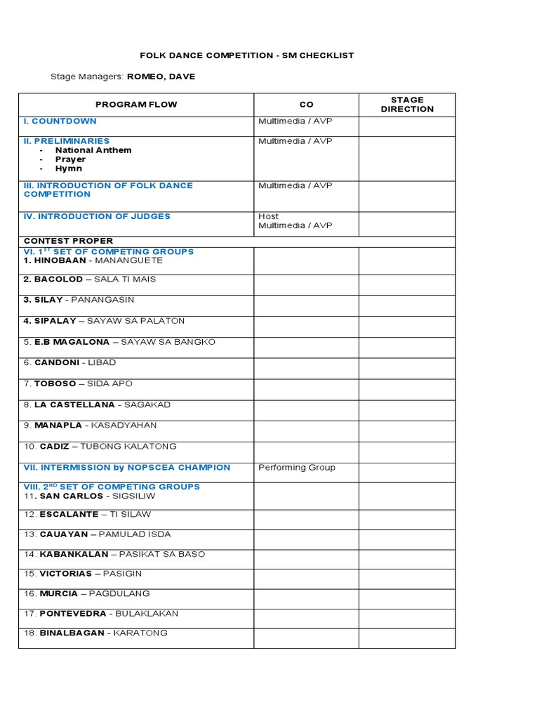 Folk Dance SM Checklist | PDF