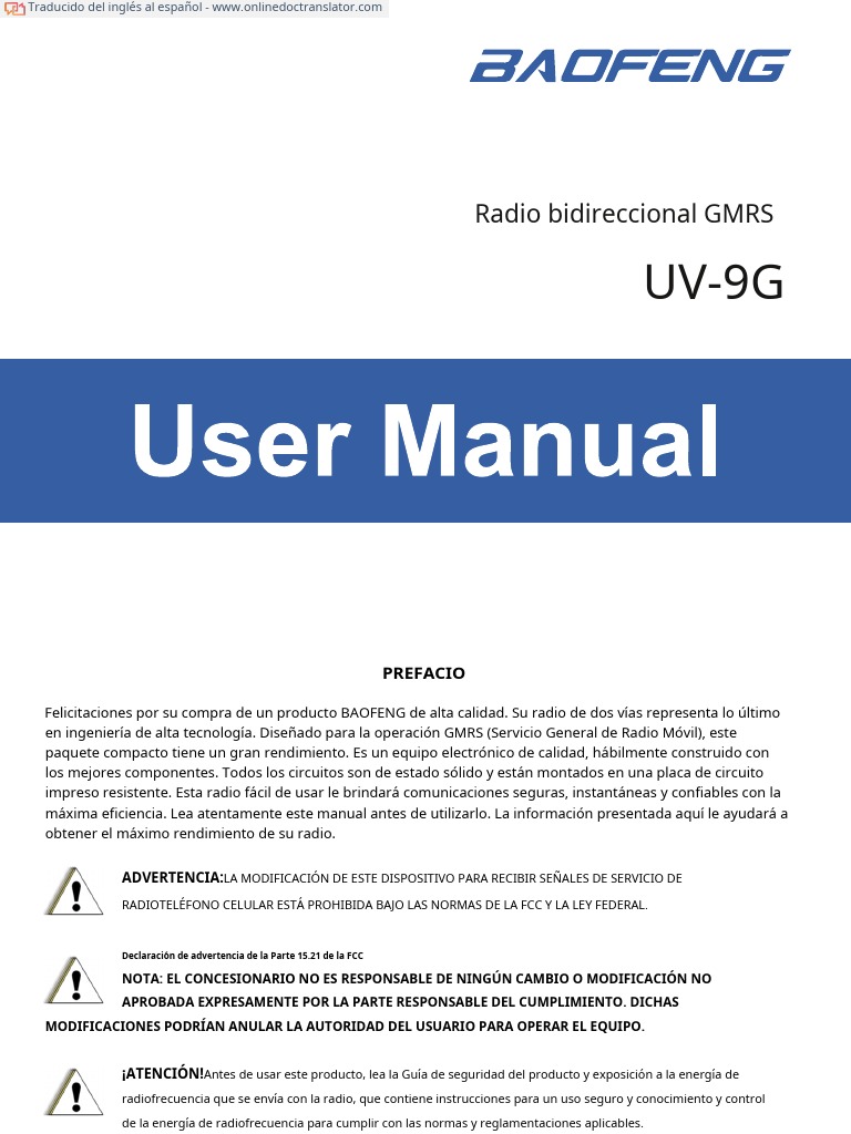 BAOFENG - UV-9G - GMRS - User - Manual - 20210806 (2) .En - Es PDF | PDF