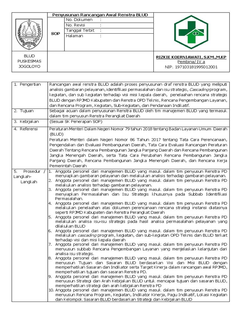 1.2 SOP Penyusunan Rancangan Awal Renstra BLUD | PDF