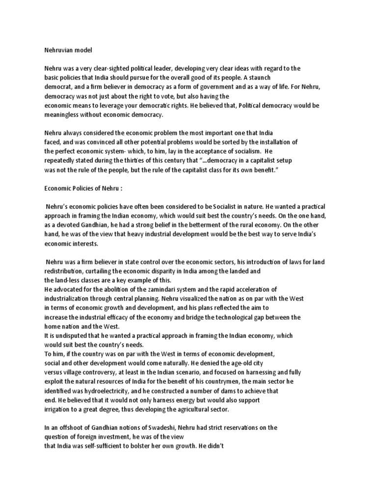 Nehruvian Model | PDF | Jawaharlal Nehru | Socialism