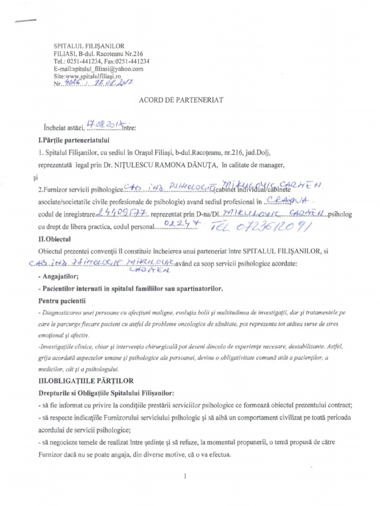 Acord de Colaborare - Servicii Psihologice | PDF