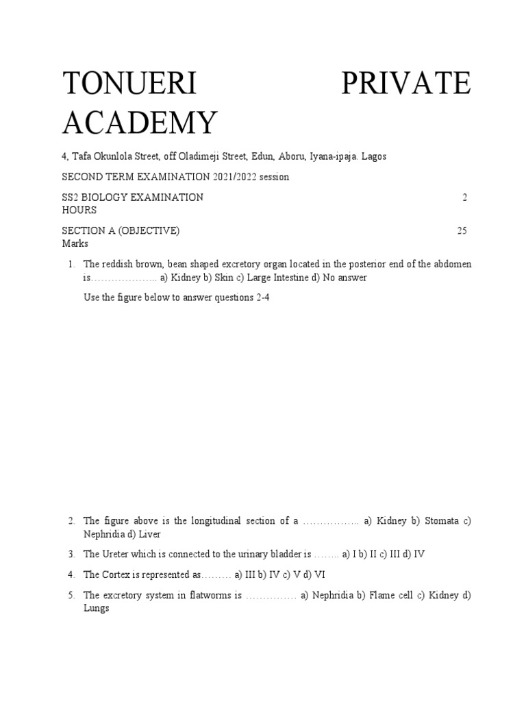 SS2 Biology Exam Questions 2021/2022 | PDF