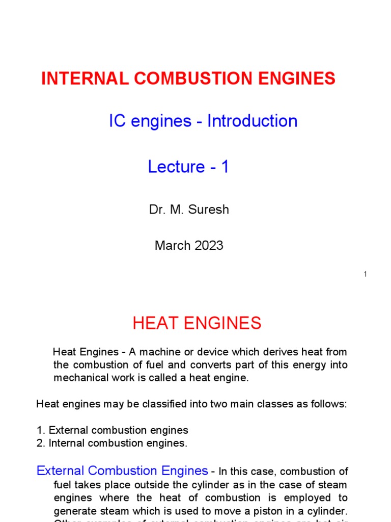 Unit-II-IC Engines-Lecture 1-Introduction | PDF | Internal Combustion Engine | Diesel Engine