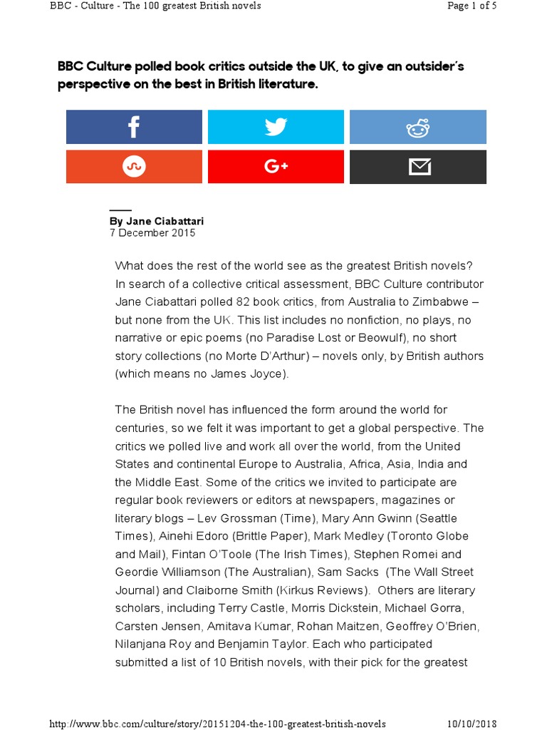 Top 100 British Novels Ranked Globally | PDF | Charles Dickens | Novels