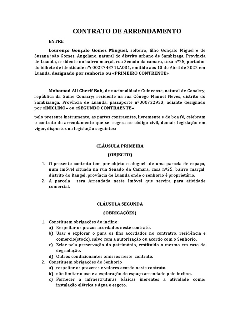 Contrato de Arrendamento 20 | Download grátis PDF | Consentimento | Lei e economia