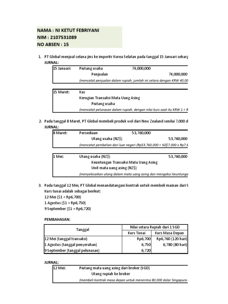 Jurnal Transaksi Mata Uang Asing | PDF
