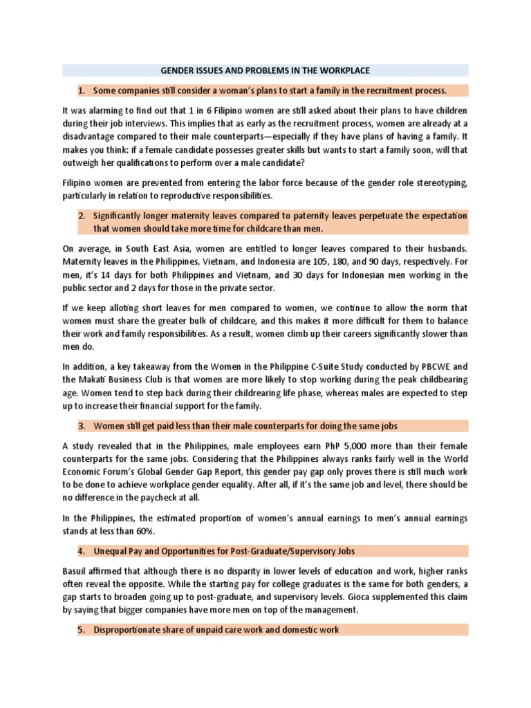 Gender Issues and Problems in The Workplace | PDF | Bias | Sexual ...