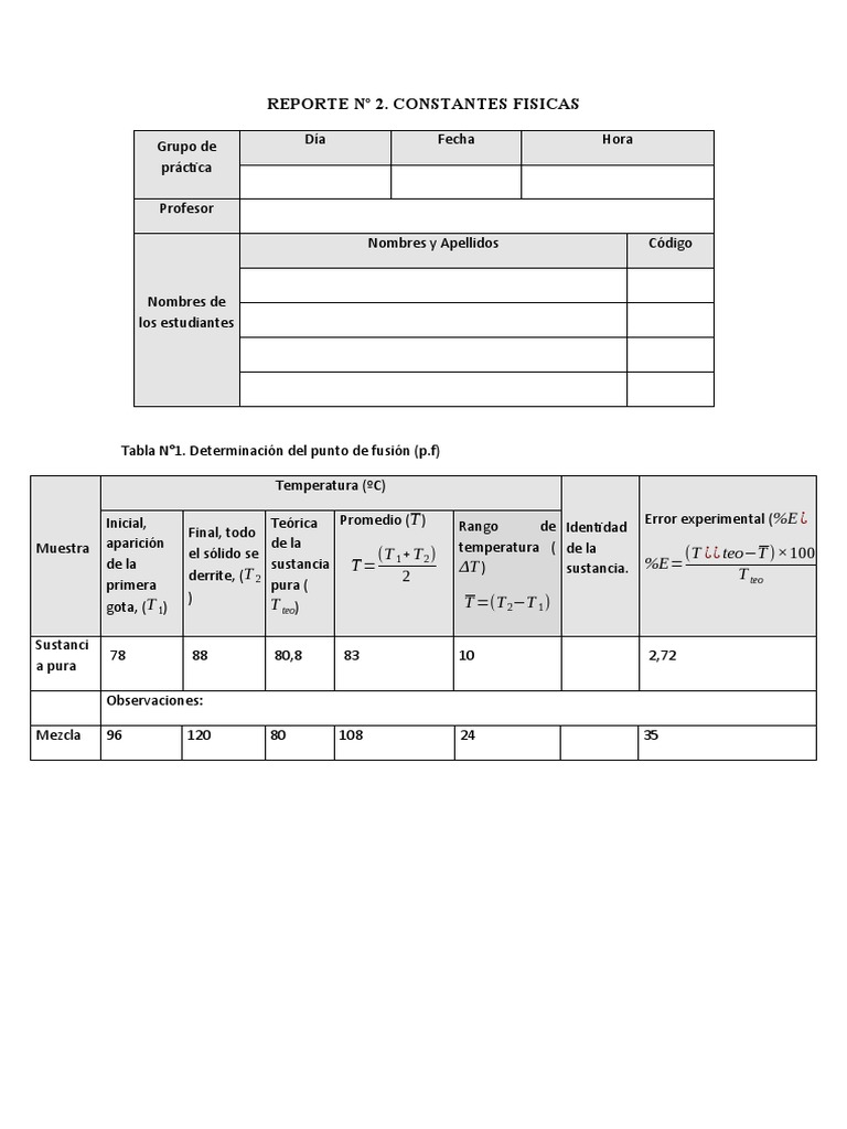 Reporte de Constantes Fisicas | PDF | Ciencia de los Materiales ...