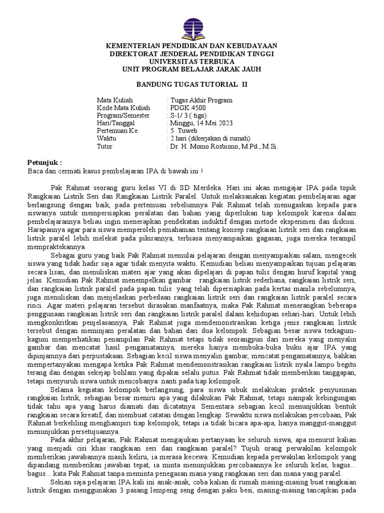 Tugas Tutorial - 2 - PDGK4500 - Tap - 2023 - 1 | PDF