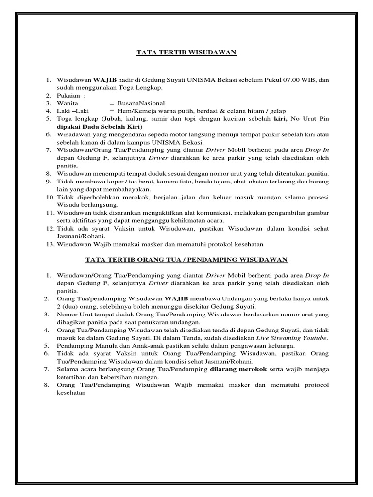 Info Pembagian Toga Dan Tatib Wisuda 43 | PDF