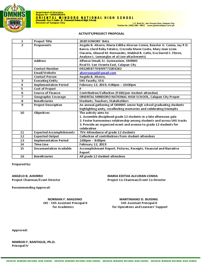 2019 Seniors Ball Proposal | PDF