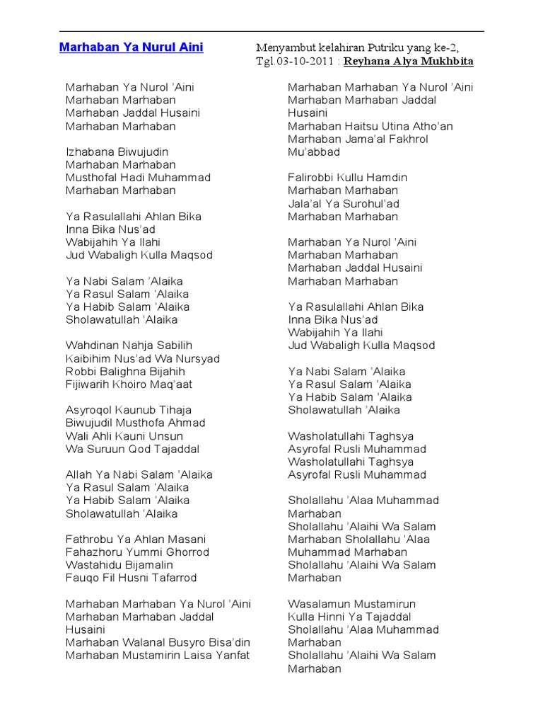 Marhaban-Ya-Nurul-Aini - Compress Baru | PDF | Islamic Belief And Doctrine Marhaban-Ya-Nurul-Aini - Compress Baru | PDF | Islamic Belief And Doctrine