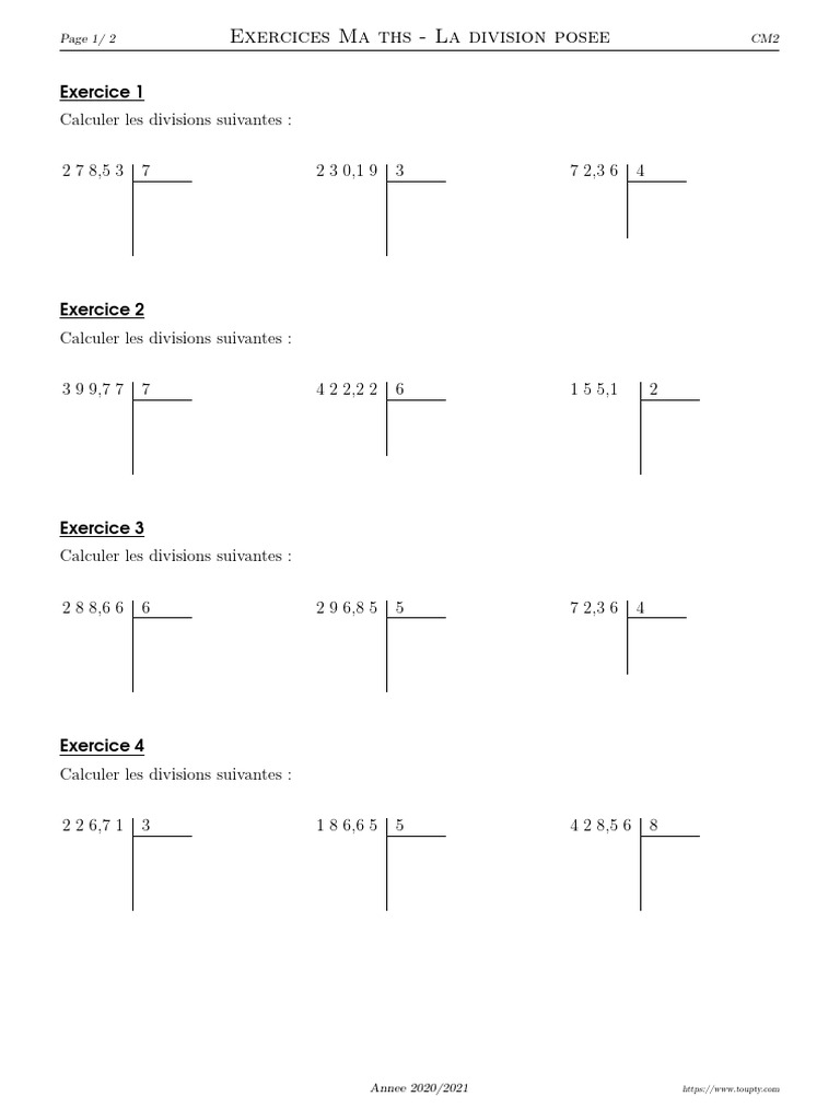Exercices de Division CM2 à Imprimer | PDF