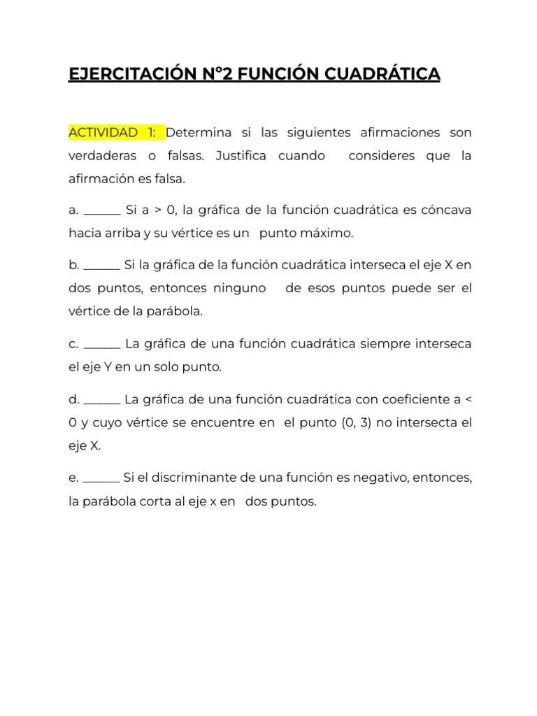EJERCITACION FUNCION CUADRATICA.docx | PDF