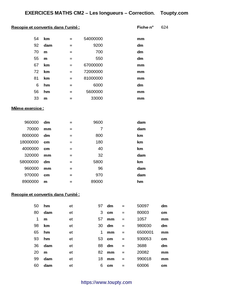 Exercice Maths cm2 Conversion Longueur 1 Correction PDF | PDF