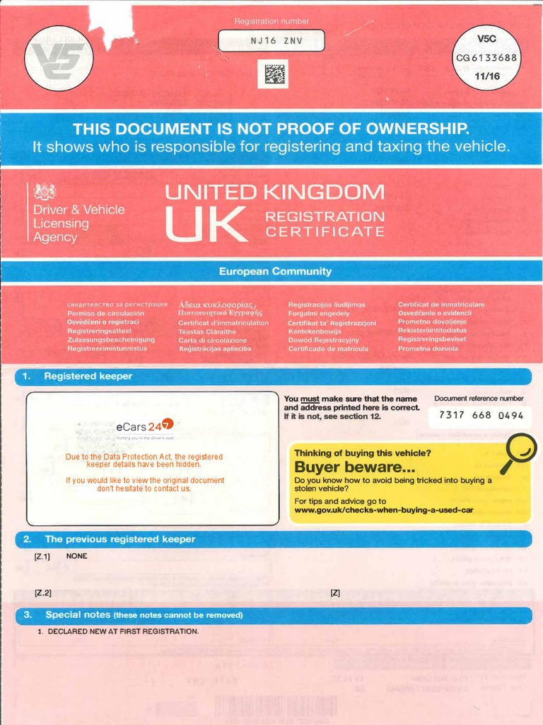 v5c Example PDF PDF | PDF | Car Body Styles | Motor Vehicle