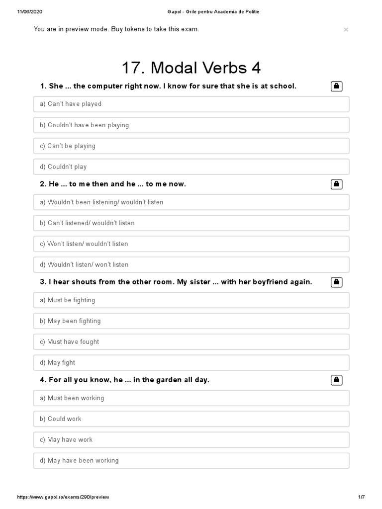 Modal Verbs Practice Exam for Police Academy Students | PDF