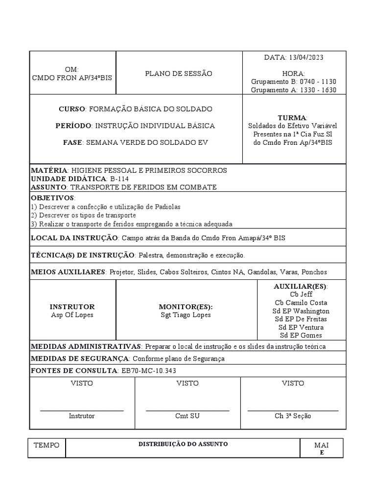 Plano de Sessão - or Diurna - EBCS | PDF