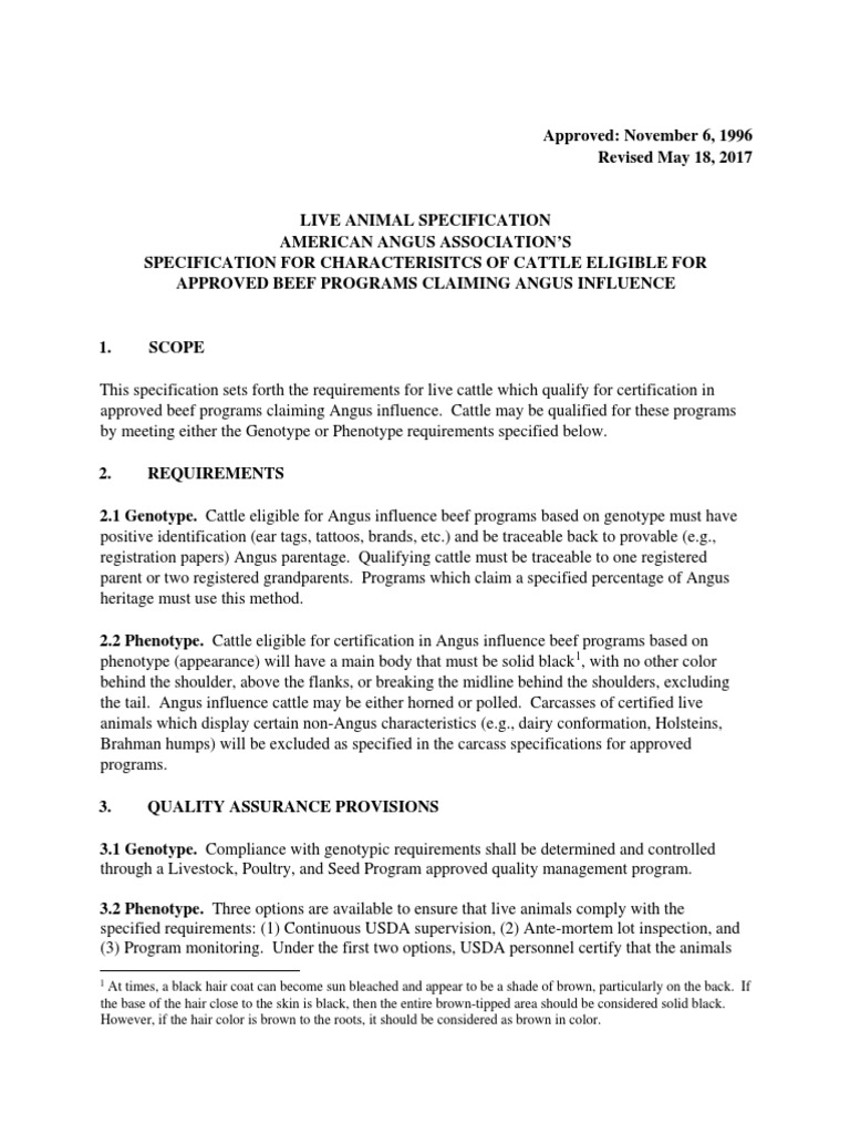 AAALive Animal Specification | PDF | Cattle | Beef