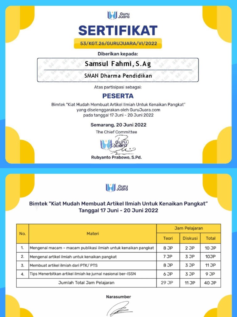 Samsul Fahmi, S.Ag Sertifikat 40 JP Artikel Ilmiah | PDF